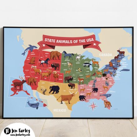 Illustrated Map - State Animals Of The USA | Jennifer Farley Picture ...